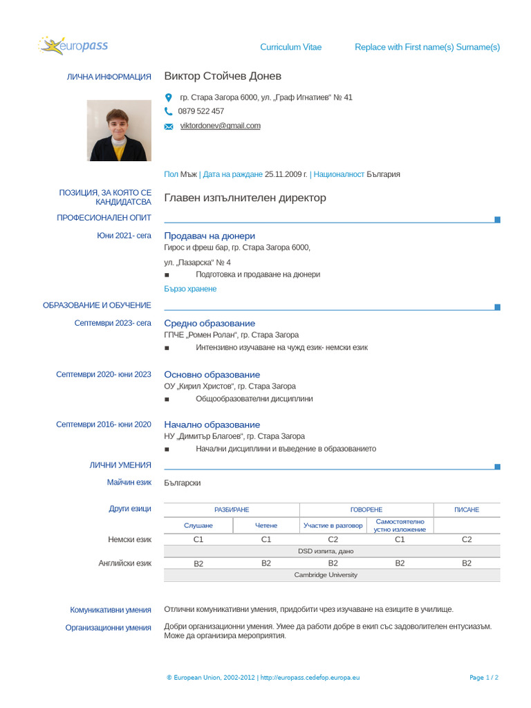 Europass CV Template | PDF