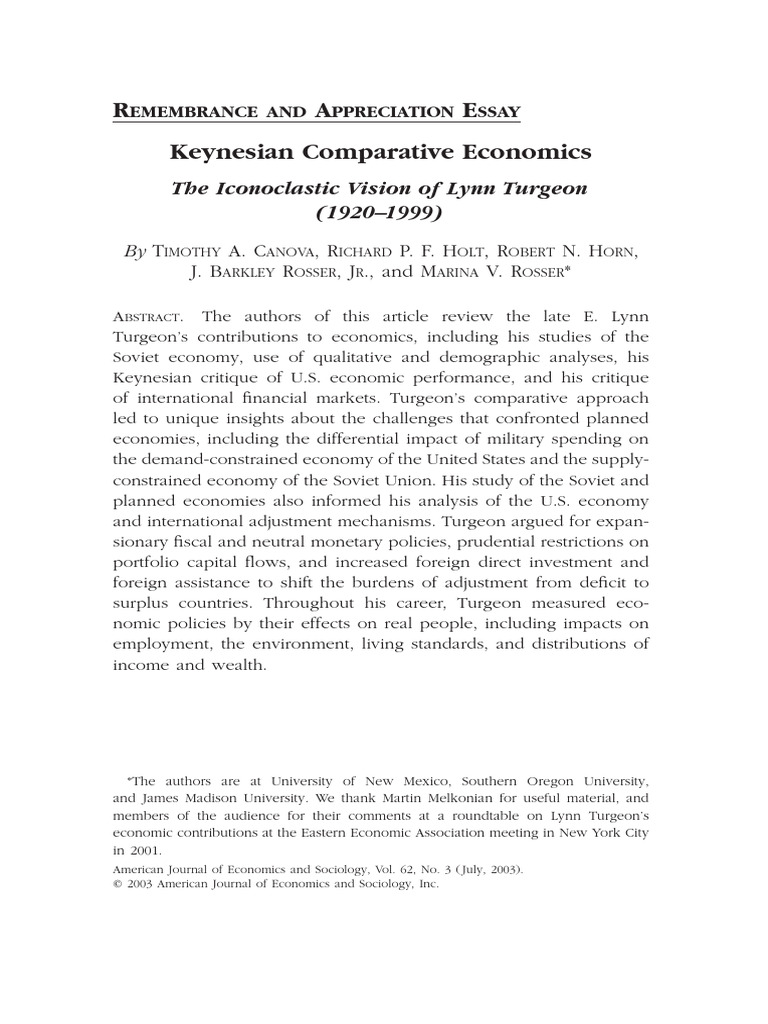 Canova, Holt, Horn 2003 Keynesian Comparative Economics | PDF ...