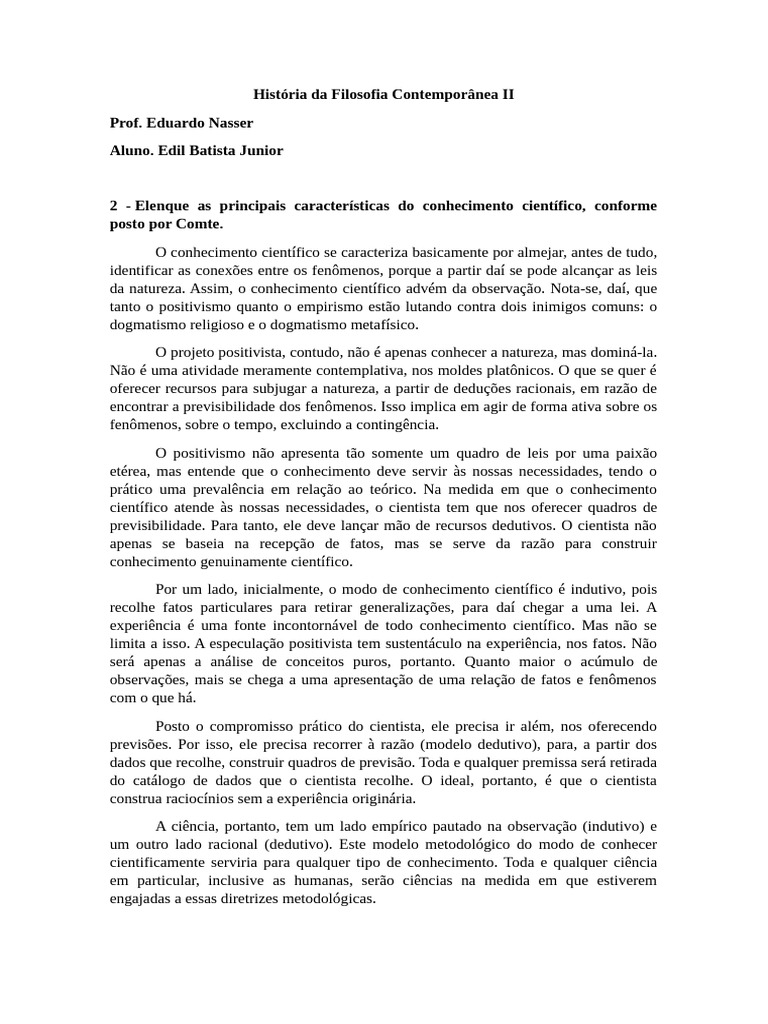 2 Questão de Contemporânea II | PDF | Science | Positivismo