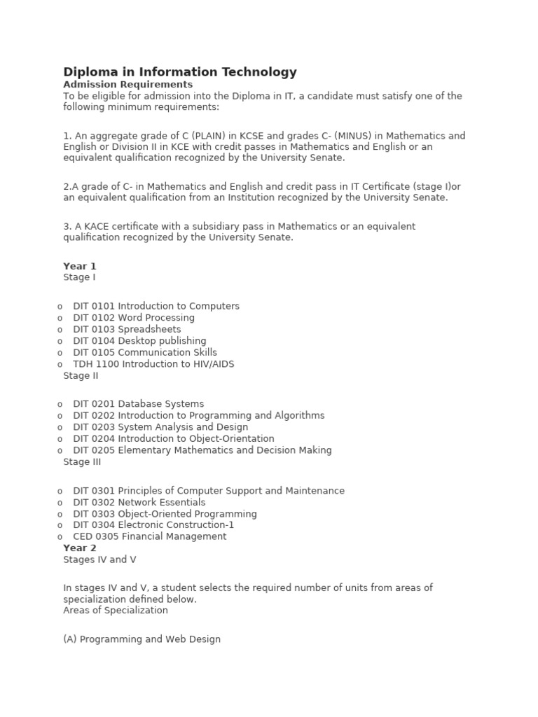 Diploma in Information Technology | PDF | Diploma | Computer Programming