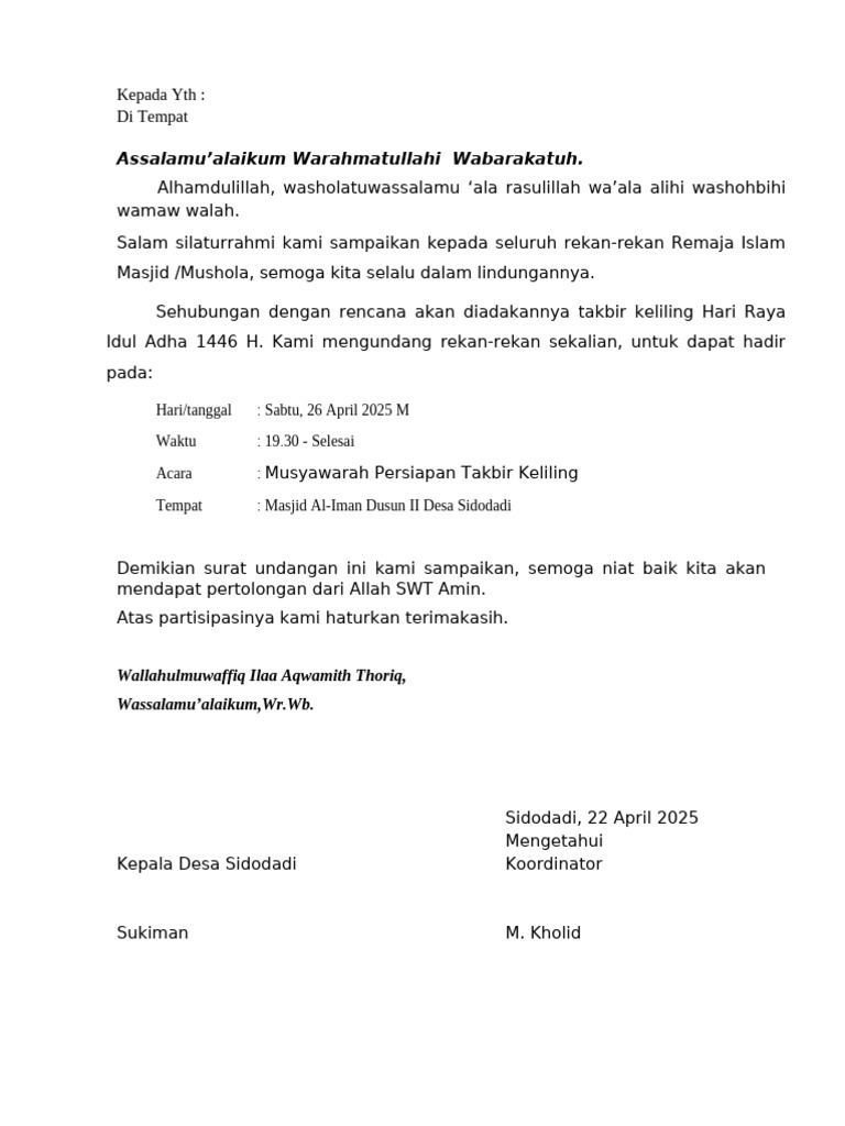 Undangan Takbir Keliling | PDF