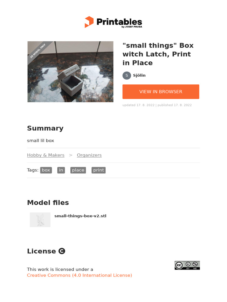 Small Things Box Witch Latch Print in Place | PDF