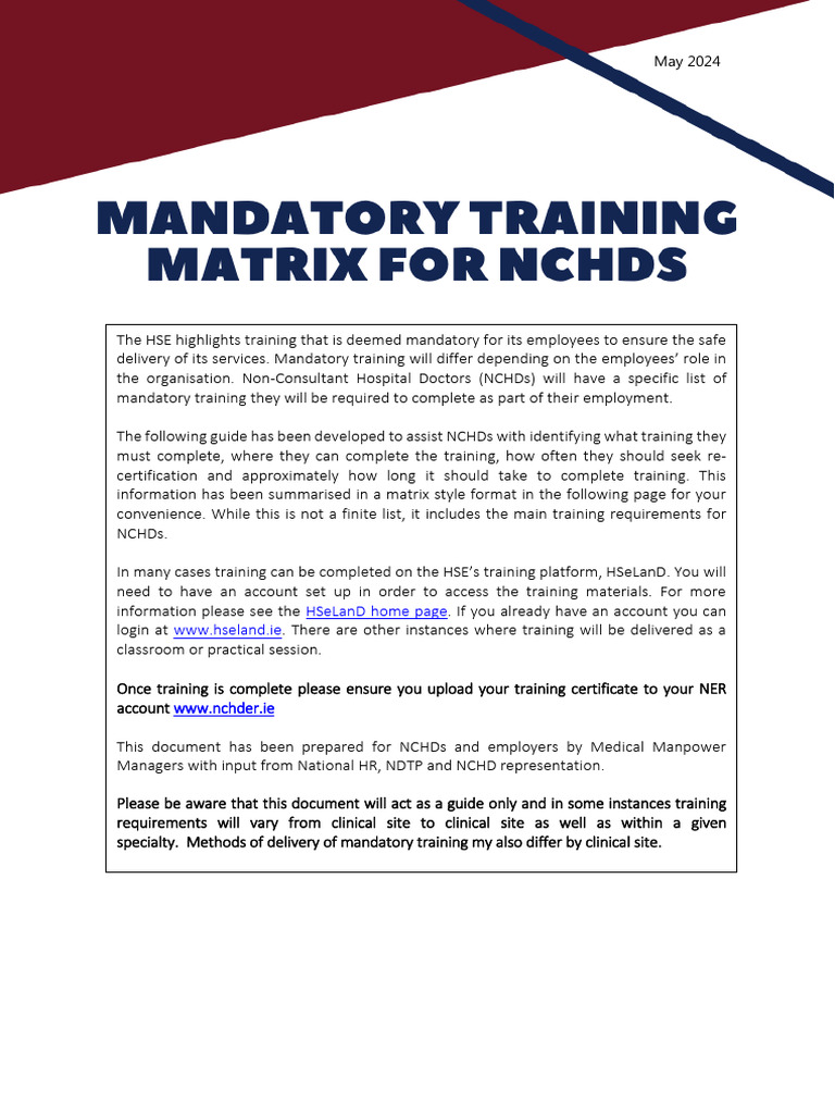 NCHD Mandatory Training Guide | PDF | Clinical Medicine | Medical ...