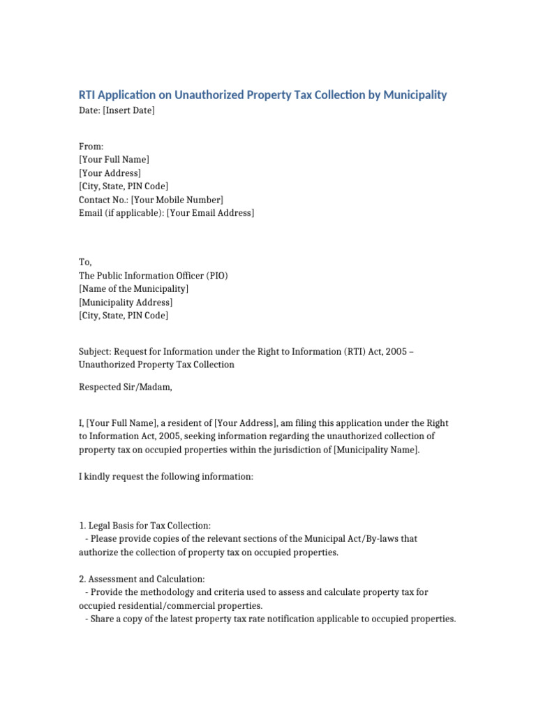 RTI Application Property Tax | PDF