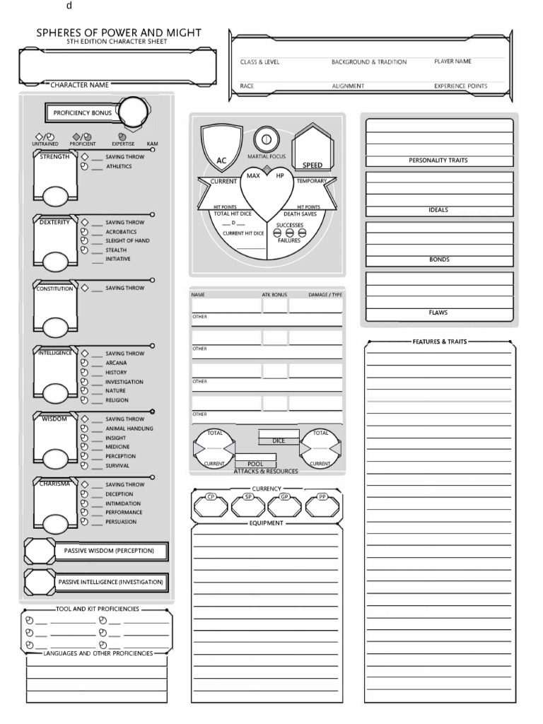5E Spheres of Power Character Sheet | PDF | Role Playing Games ...