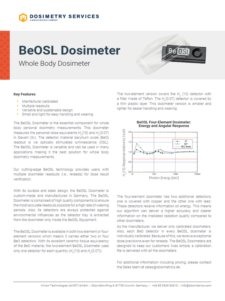 FL50KOM36A BeOSL Whole Body Dosimeter DataSheet | PDF | Dosimetry ...