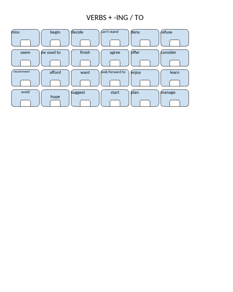 Four in A Row Gerunds and Infinitives | PDF