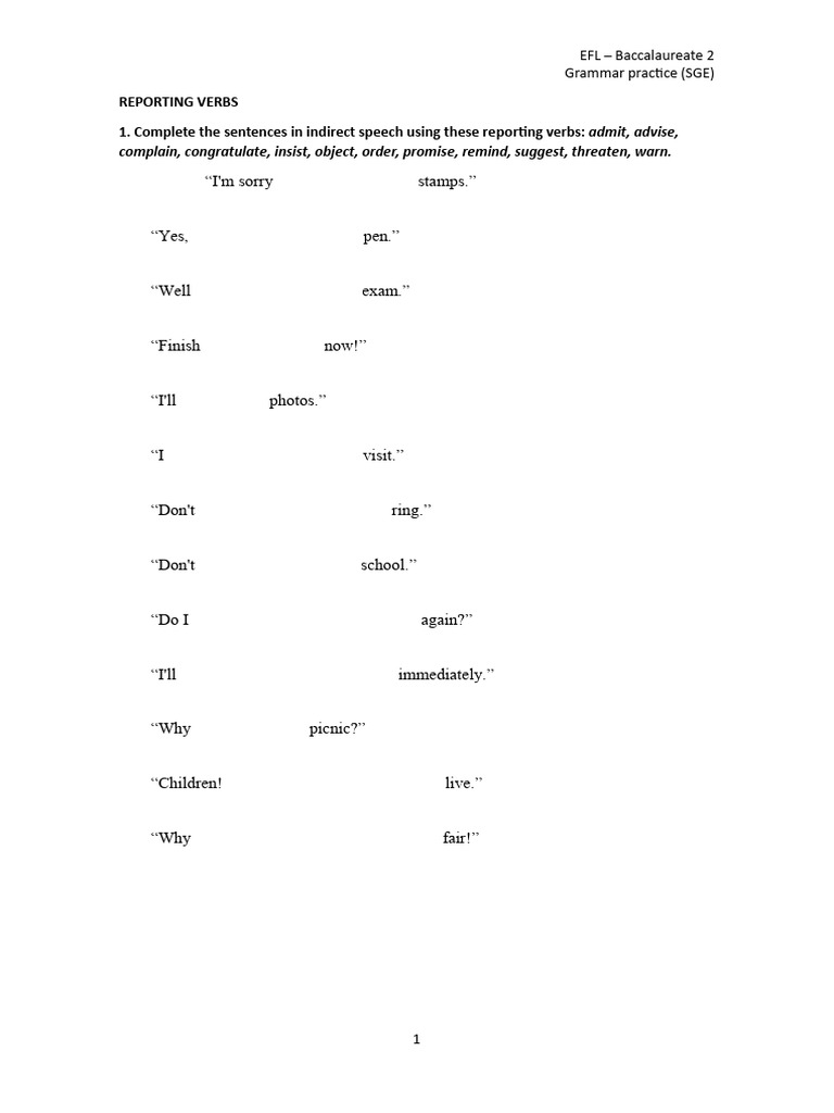 REPORTING VERBS - Activities 2BTO | PDF