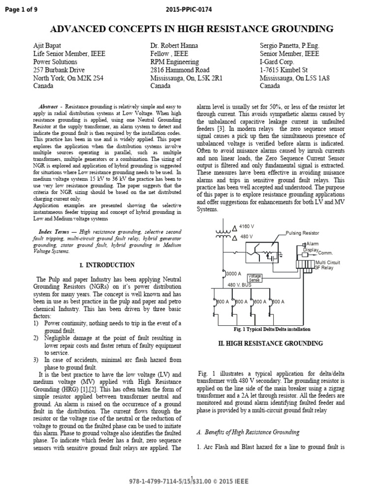High Resistance Grounding Insights | PDF | Relay | Resistor