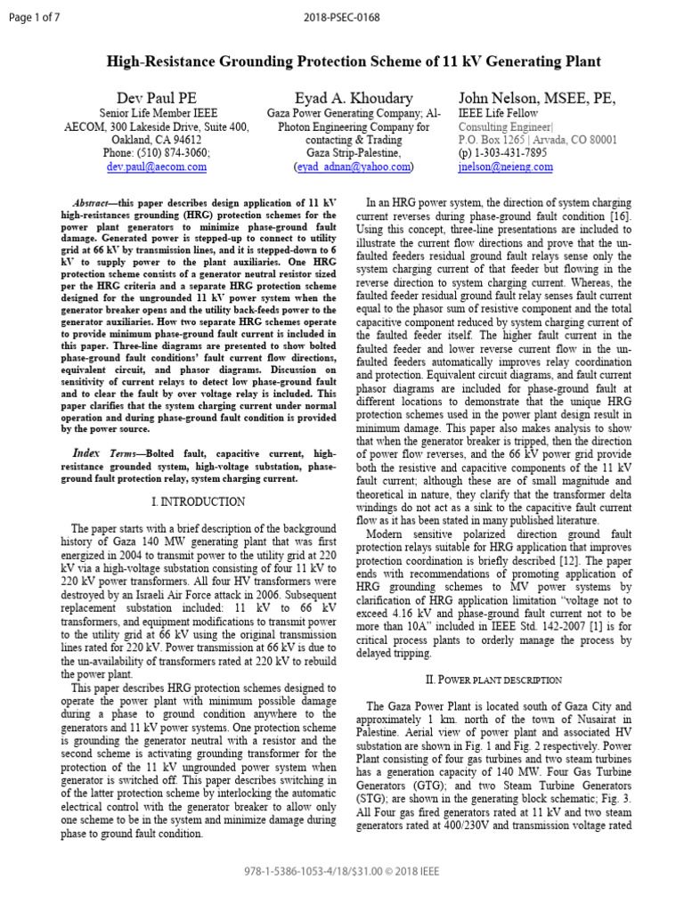2018-High-Resistance Grounding Protection Scheme of 11 KV Generating ...