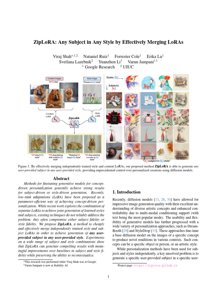 ZipLoRA Any Subject in Any Style by Effectively Merging LoRAs | PDF | Applied Mathematics ...