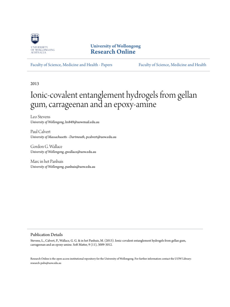 Ionic-Covalent Hydrogels from Gellan Gum | PDF | Young's Modulus | Gel