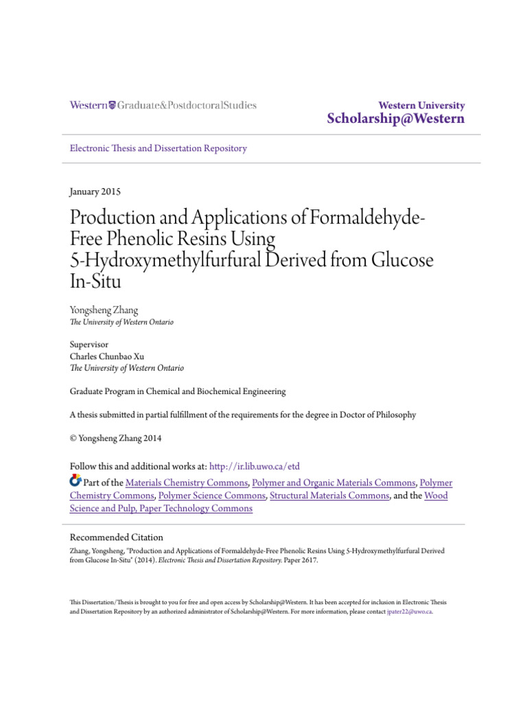 Production of Phenolic Resins Using Glucose Derived ...