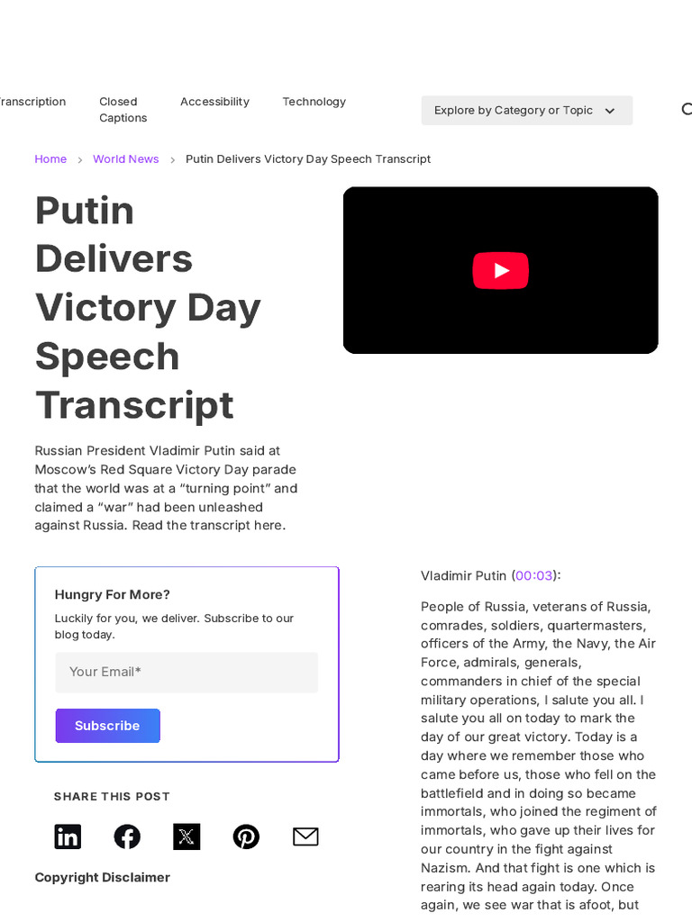 Putin Delivers Victory Day Speech Transcript | PDF