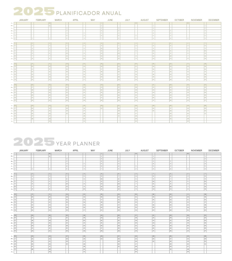 Simple Minimalistic 2025 Yearly Monthly Planner Calendar | PDF
