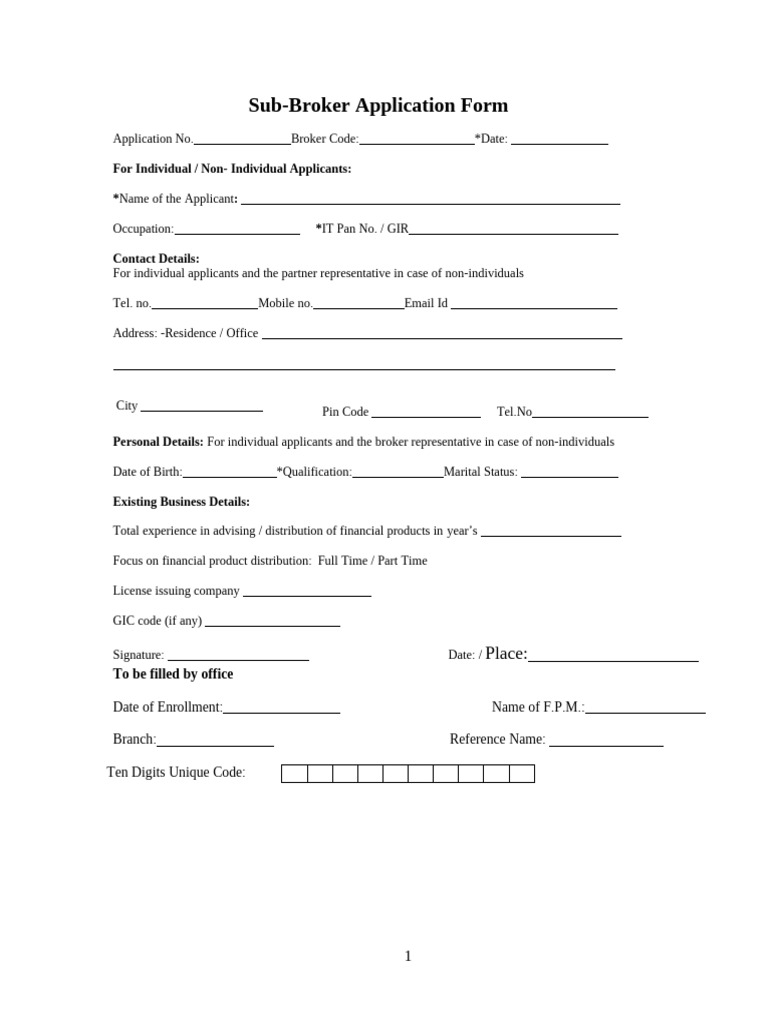 Sub-Broker Application Form | PDF