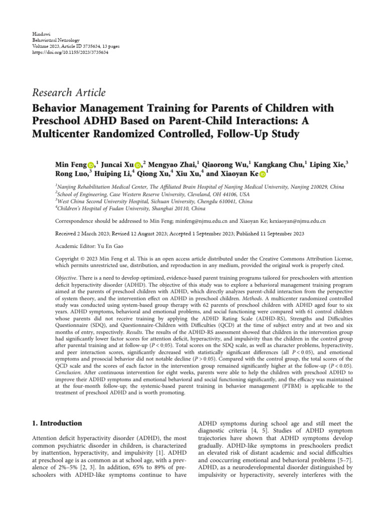Behavior Management Training for Parents of Children with Preschool ...