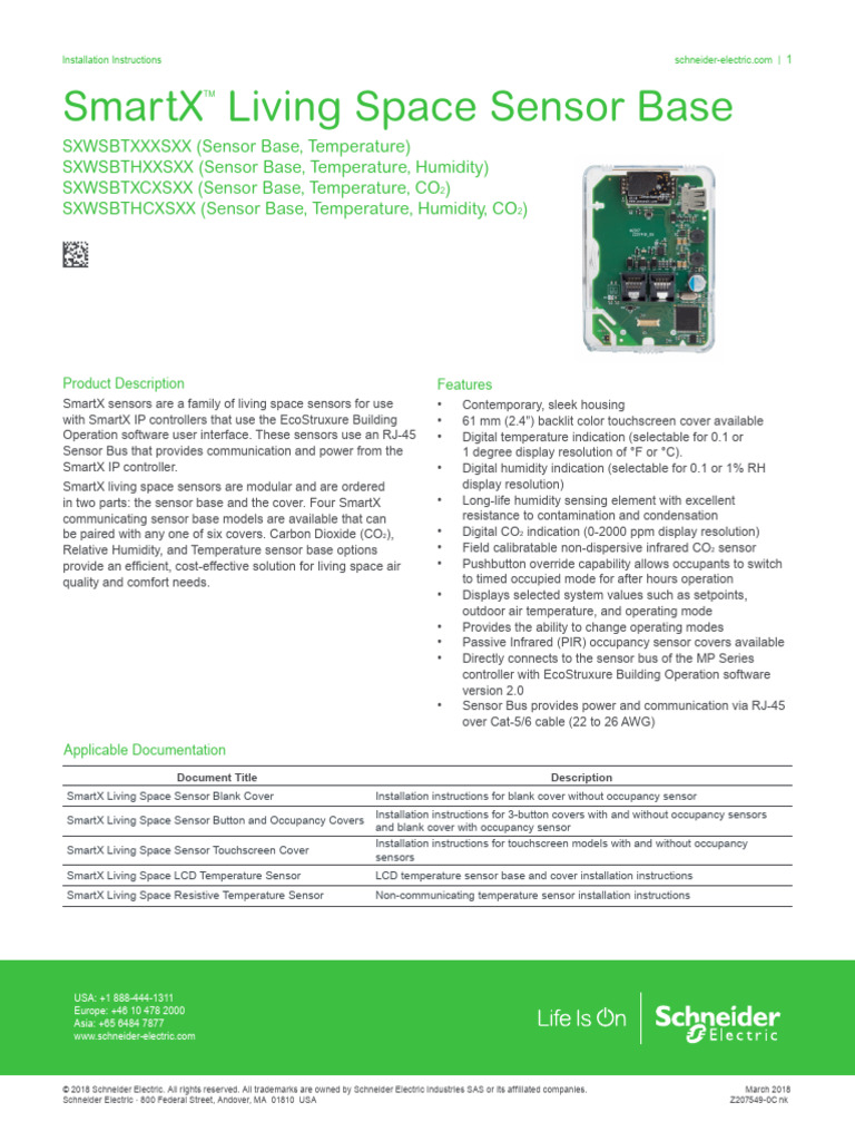 SmartX Living Space Sensor Base - Installation Sheet | PDF | Carbon Dioxide