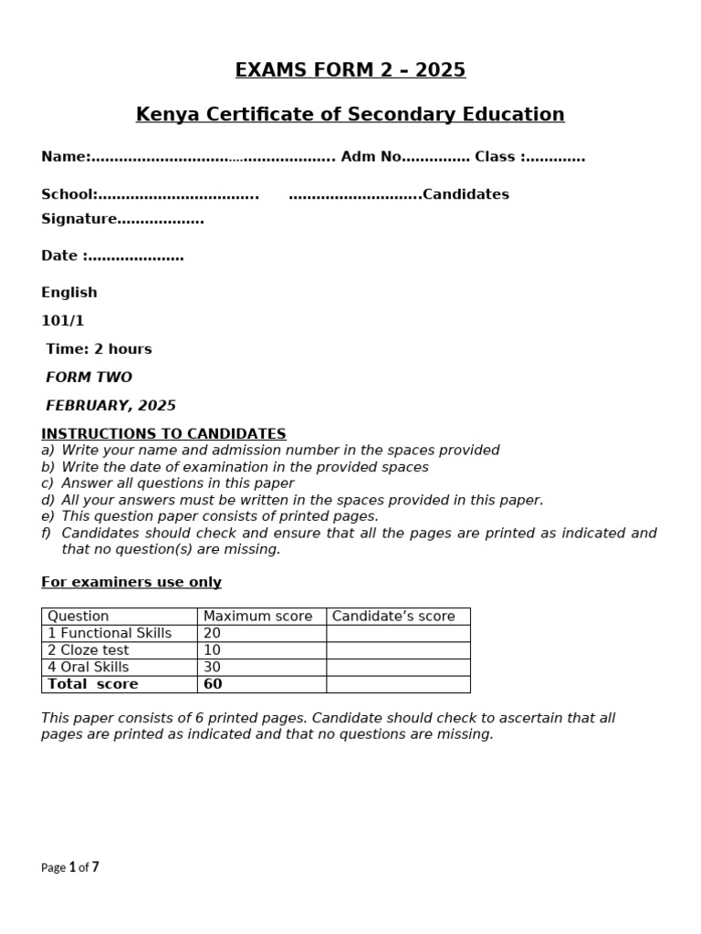 English Form 2 Assignment | PDF