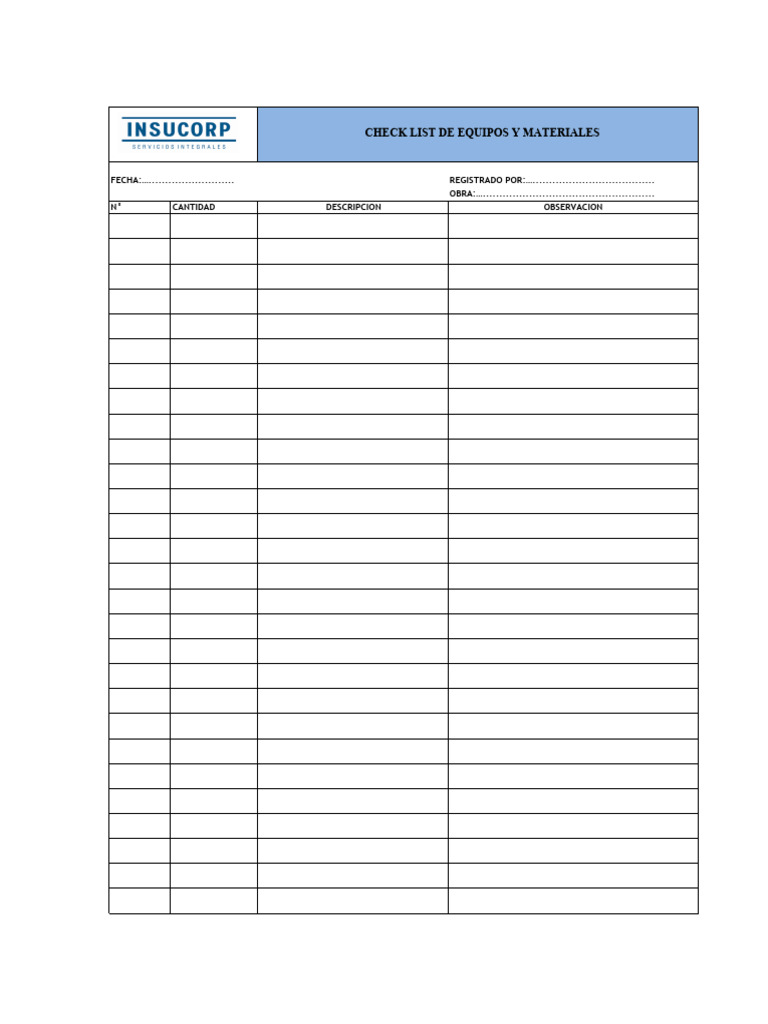 Check List de Equipos y Materiales | PDF