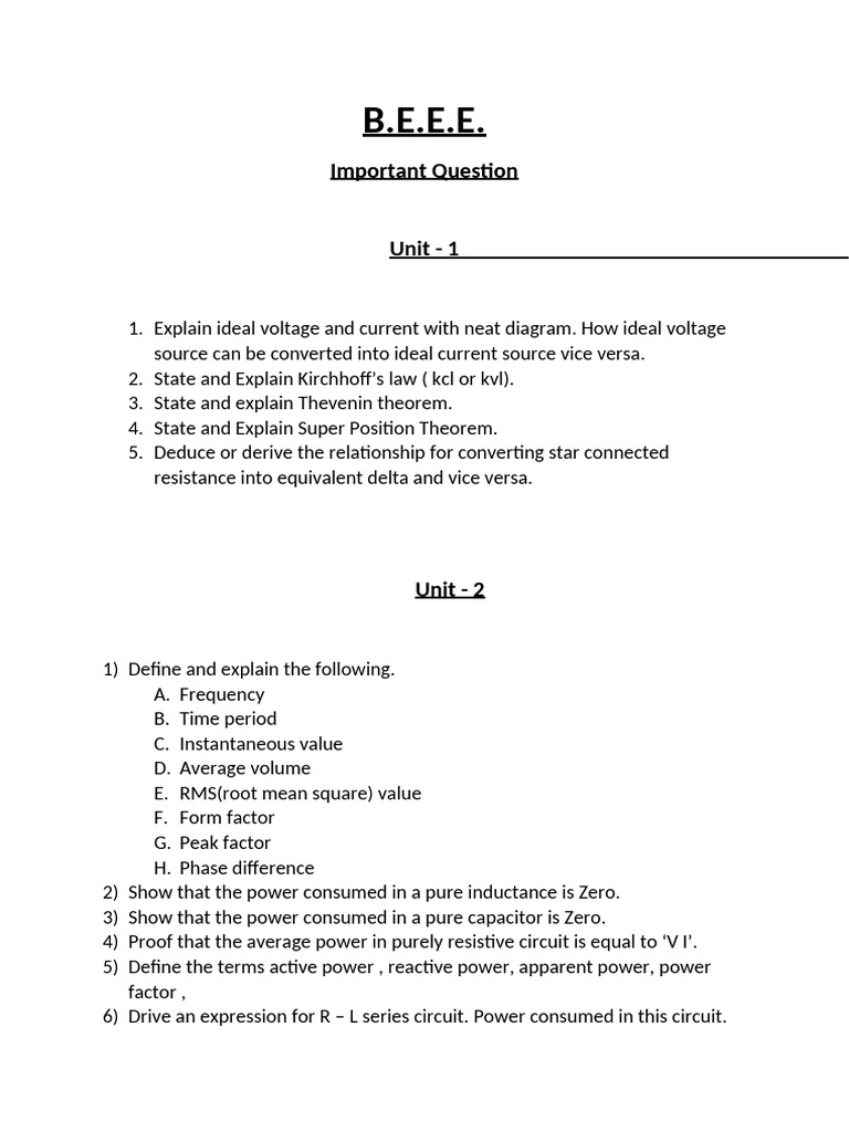 BEEE Imp Question | PDF | Transformer | Ac Power