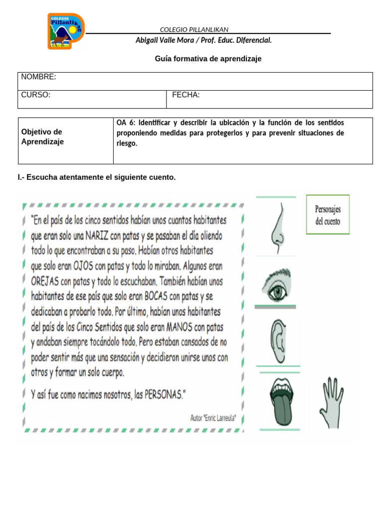 Guía de Aprendizaje sobre los Sentidos | PDF