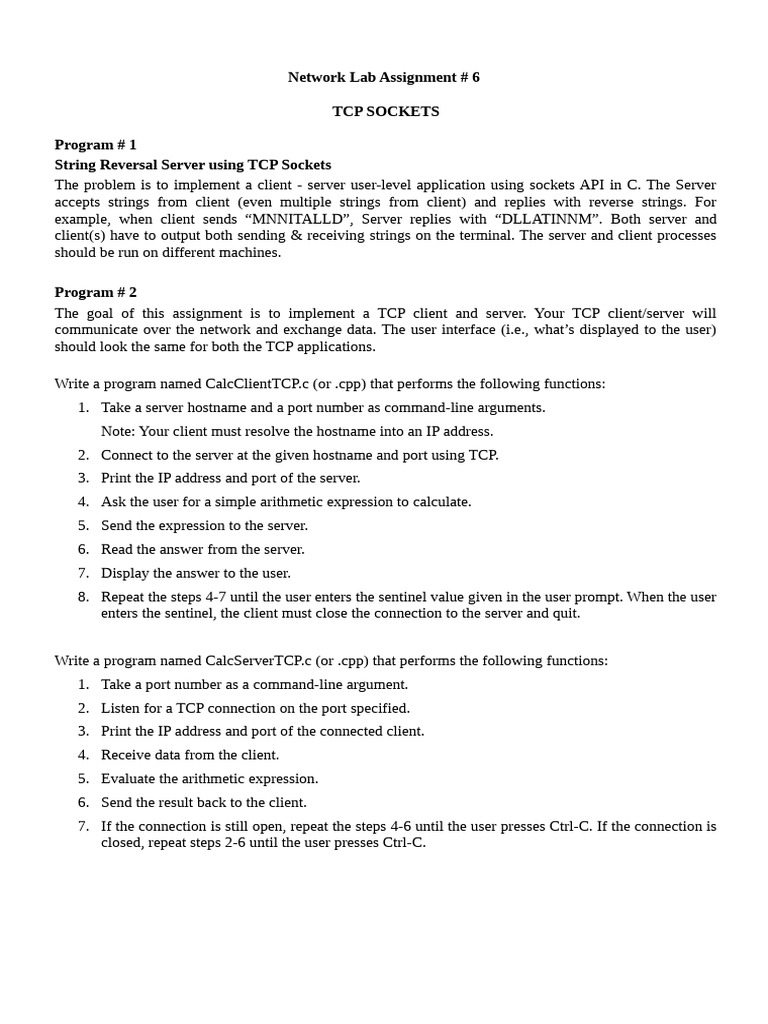 TCP Socket | PDF | Port (Computer Networking) | Network Socket