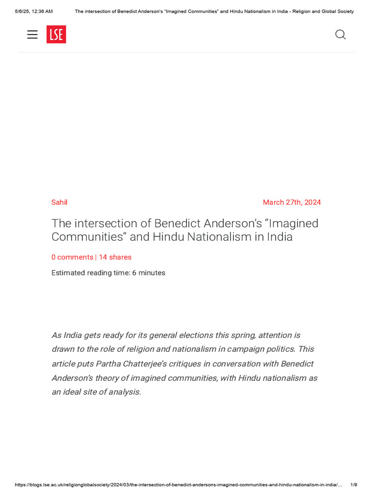 The Intersection of Benedict Anderson's "Imagined Communities" and ...