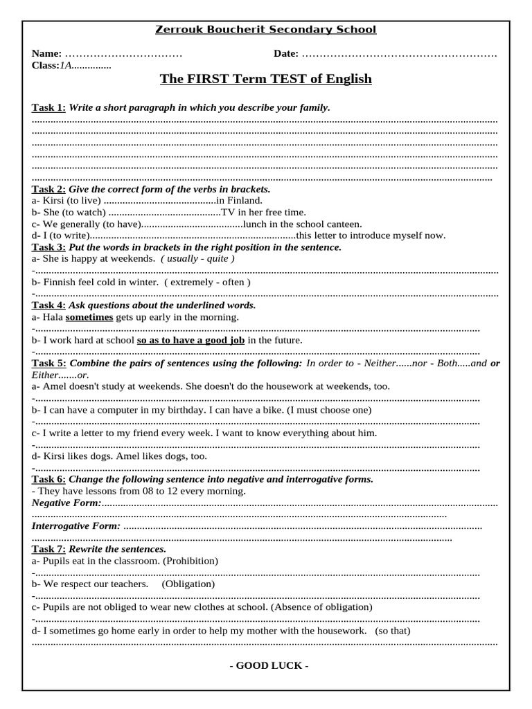 First Year TEST 1 Unit 1 2019-2020 A-B | PDF | Language Families ...