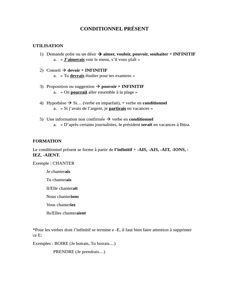Utilisation du Conditionnel Présent | PDF