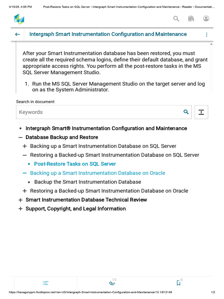 Post-Restore Tasks On SQL Server - Intergraph Smart Instrumentation ...