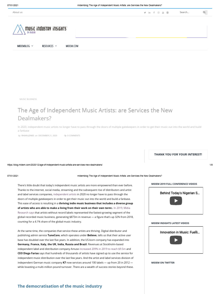 Midemblog The Age of Independent Music Artists - Are Services The New ...