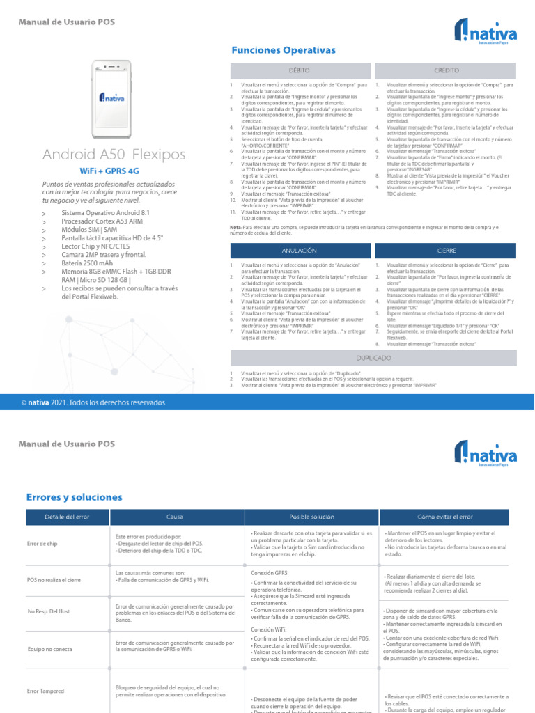 Nativa Manual de Uso Pax A50 11 2023 | PDF | Fuente de alimentación ...