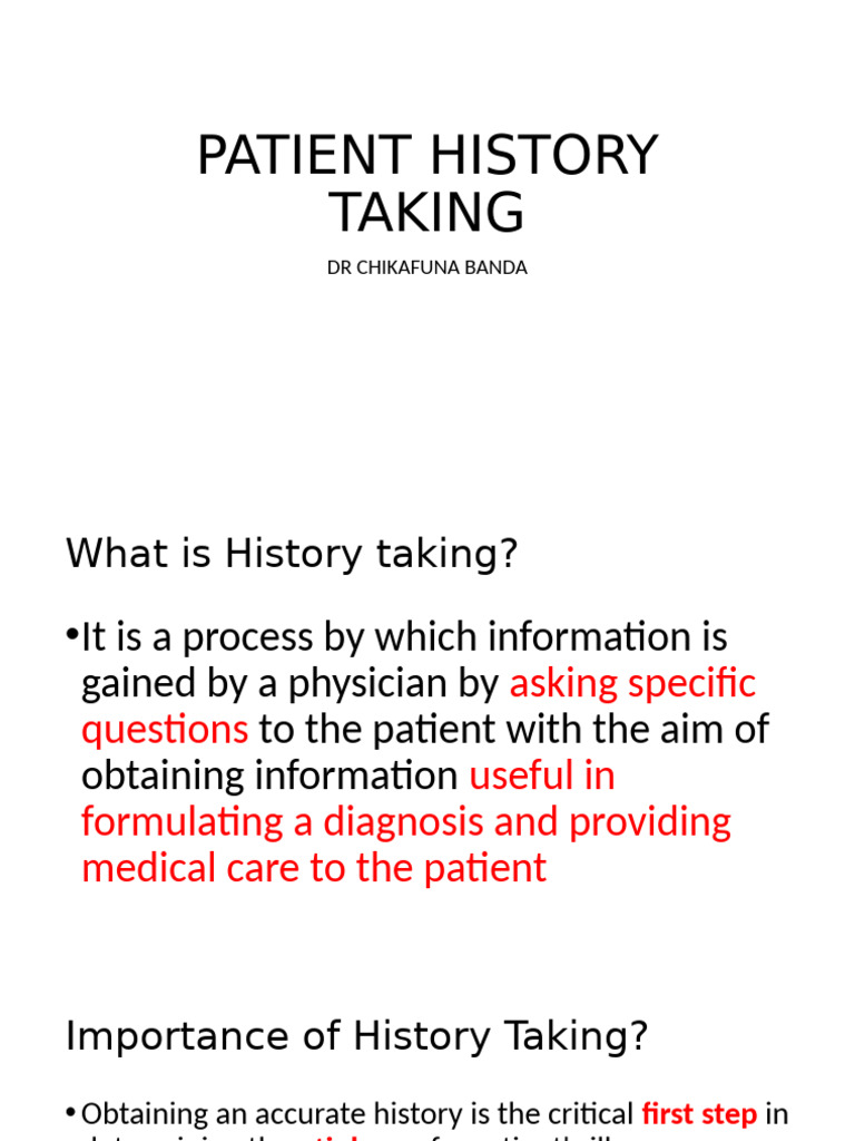 MCS 300 PATIENT HISTORY TAKING - PPTX 2 | PDF | Medical Diagnosis | Patient
