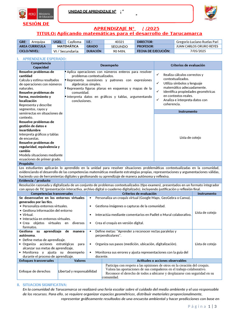 SESIÓN de APRENDIZAJE Evaluacion Bimestral | PDF | Aprendizaje | Matemáticas