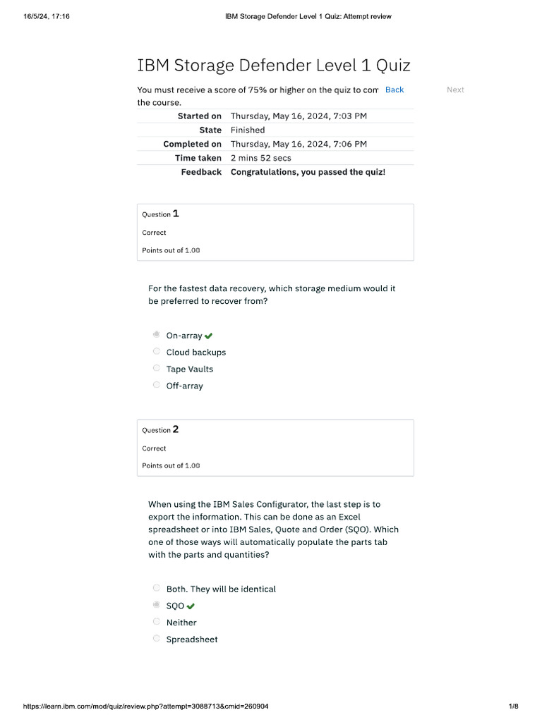 IBM Storage Defender Level 1 Quiz | PDF