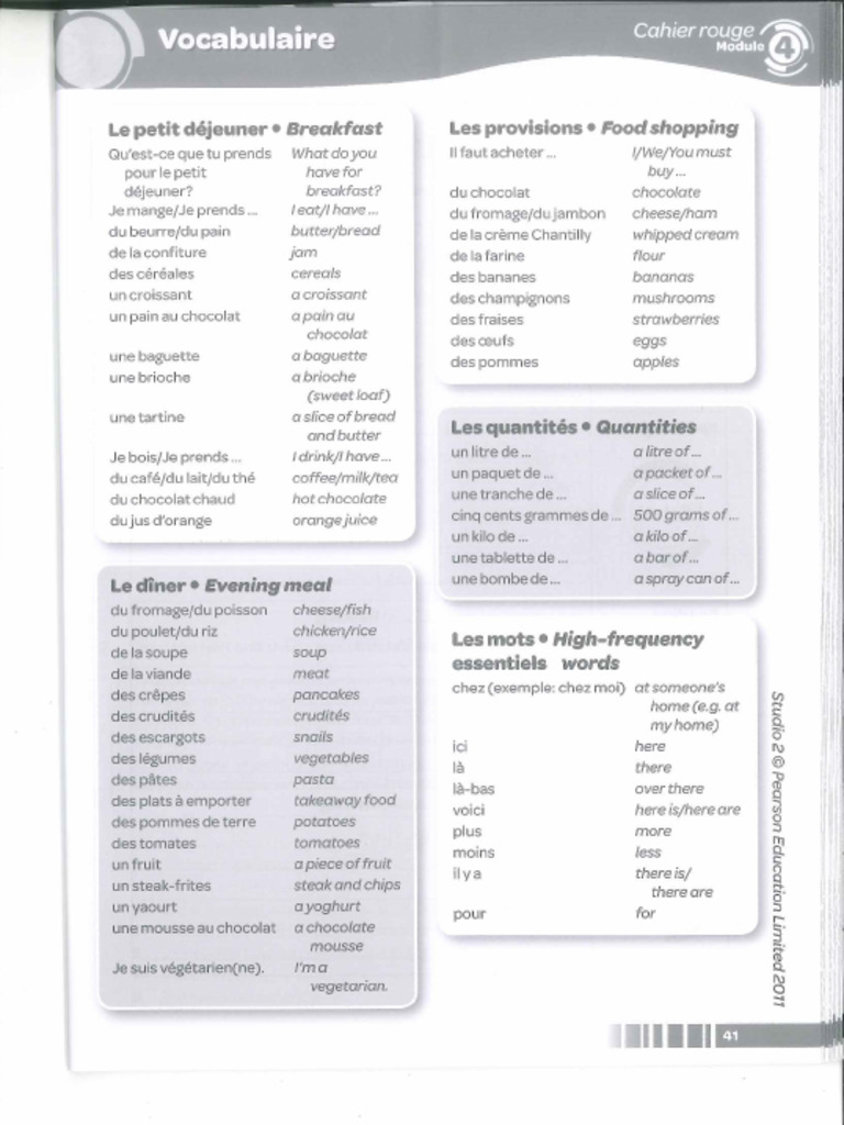 [76218]Quest Ce Que Tu Manges Vocab List | PDF