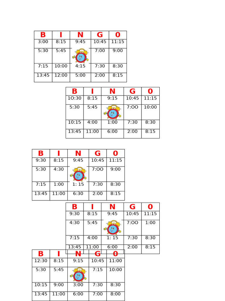 Telling Time Bingo Games - 89965 | PDF