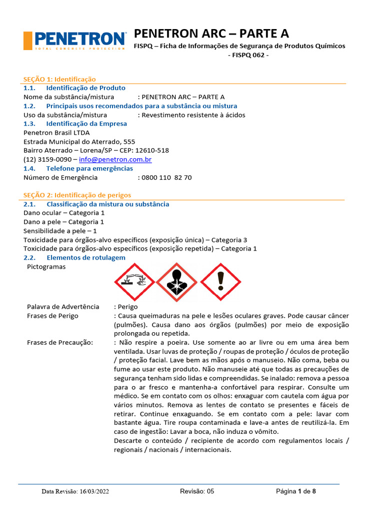 Fispq 062 063 Penetron Arc A B | PDF | Queimadura | Primeiros socorros