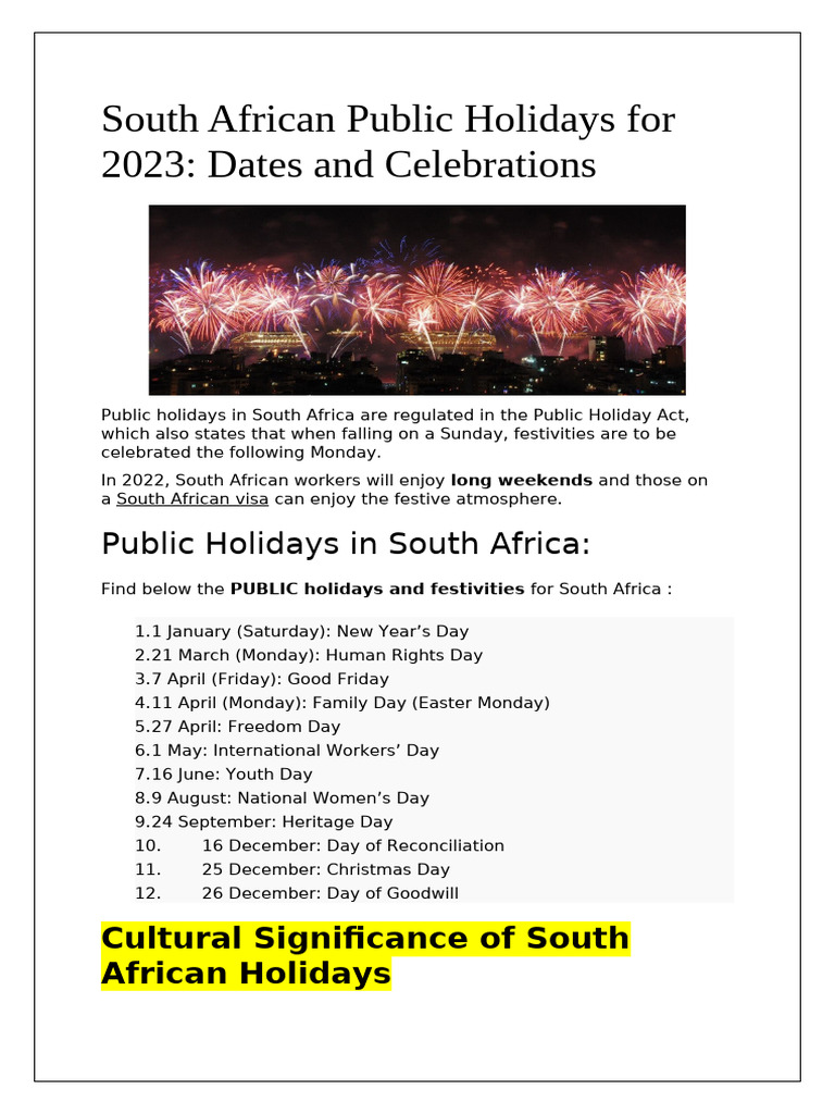 South African Public Holidays 2023 | PDF | South Africa | Observances