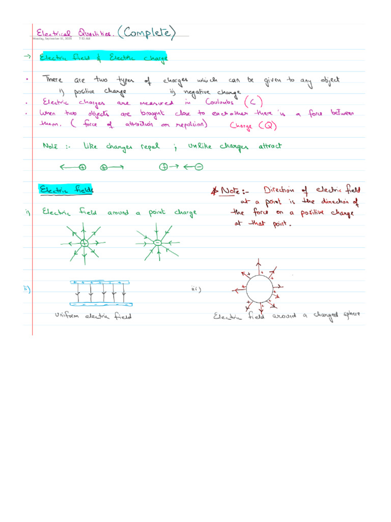 Electrical Quantities Notes (Complete) | PDF