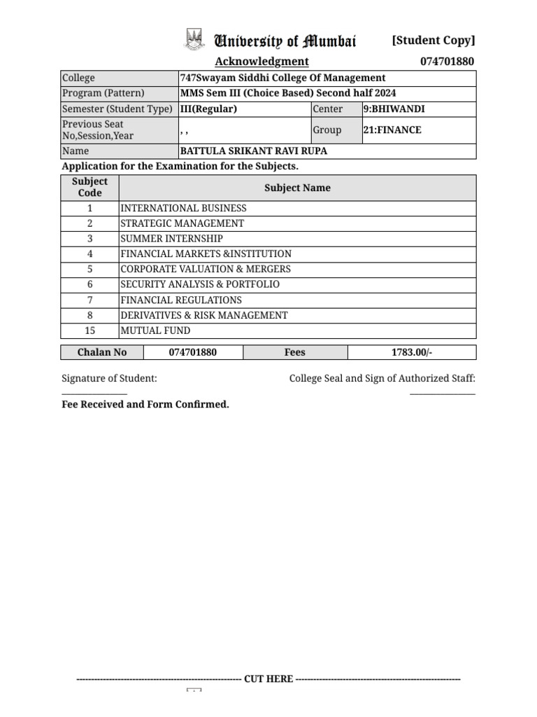 Exam Form Acknowledgment | PDF | Financial Economics | Financial Services