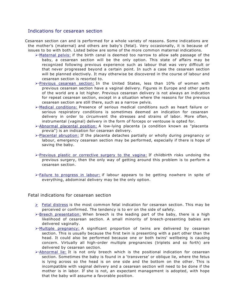 Cesarean Section Indications Guide | PDF | Caesarean Section | Multiple ...