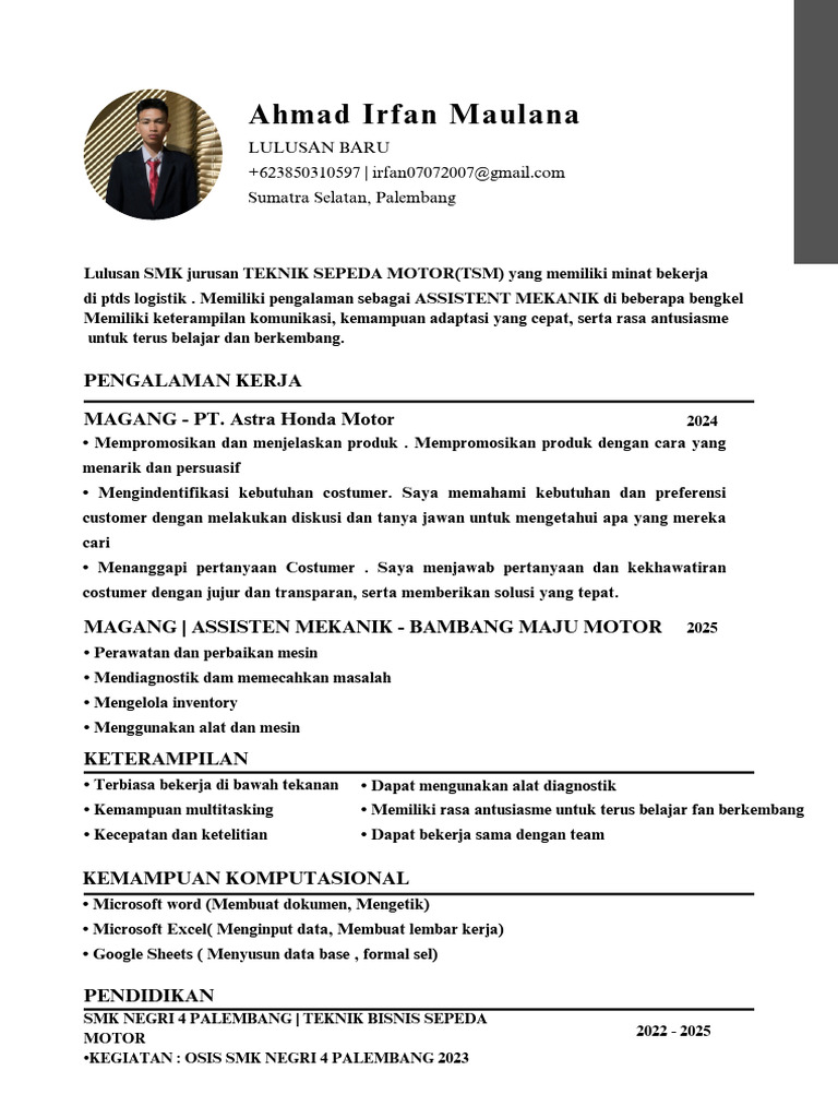 CV Ahmad Irfan Maulana - 20250426 - 162206 - 0000 | PDF