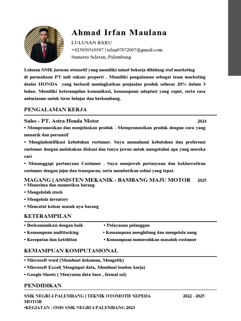 CV Ahmad Irfan Maulana - 20250426 - 155742 - 0000 | PDF