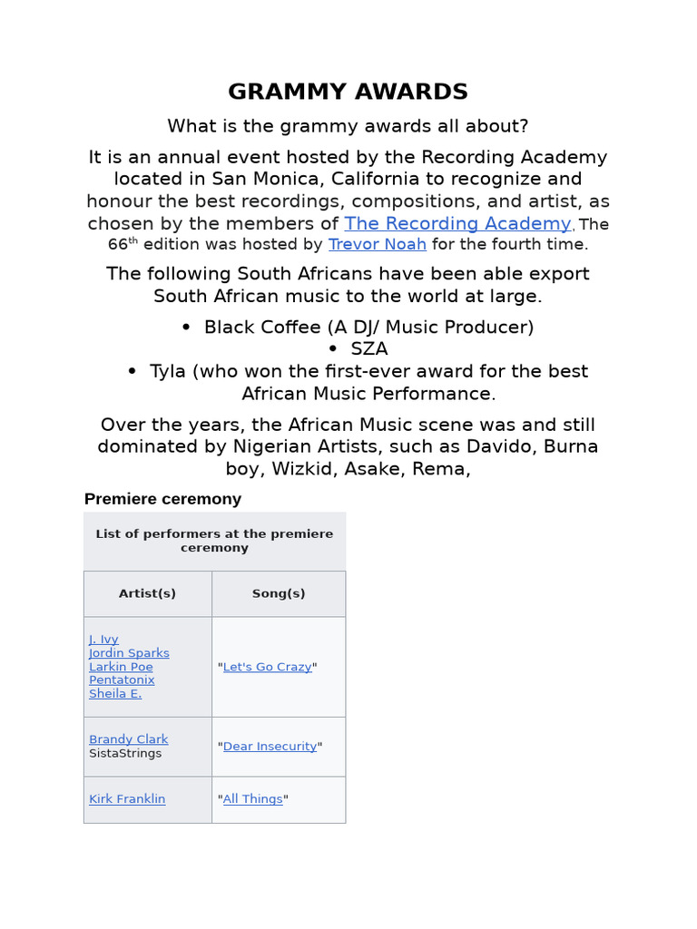 GRAMMY AWARDS | PDF | Sound Recording | Music Award Winners