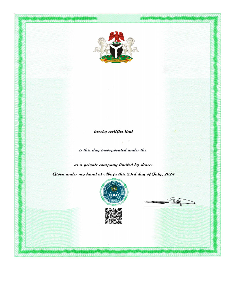 CAC Incorporation Certificate (1) W2A | PDF