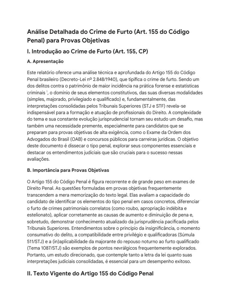 Relatório Detalhado_ Artigo 155 CP | PDF | Roubo | Roubo