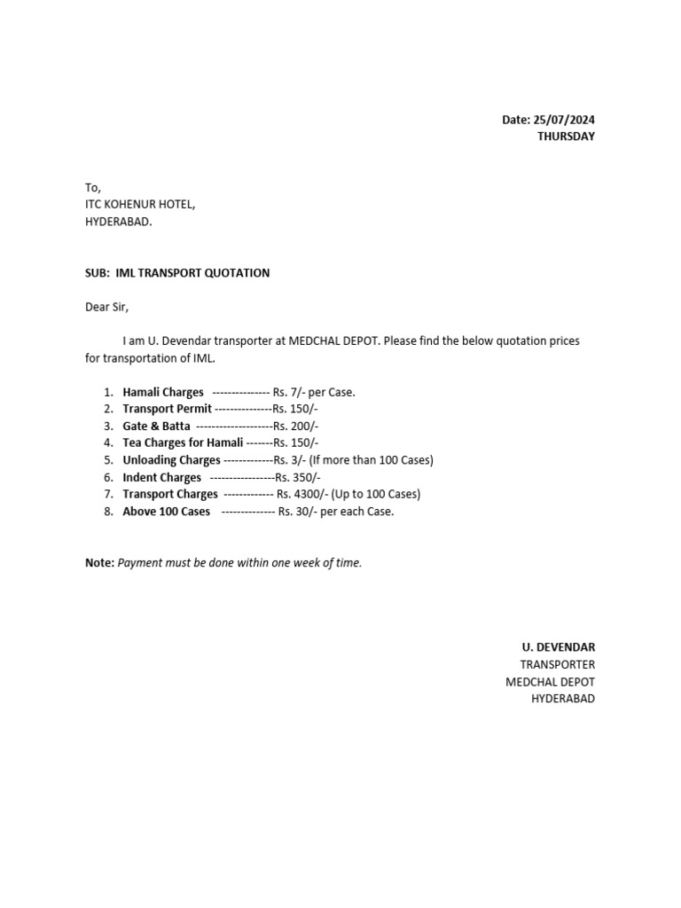 Transport Quotation | PDF