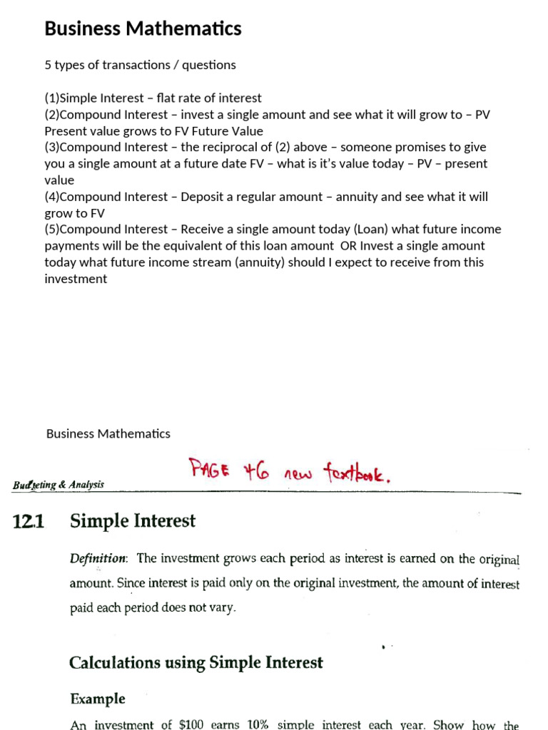 Business Mathematics Week 1 Simple Interest | PDF